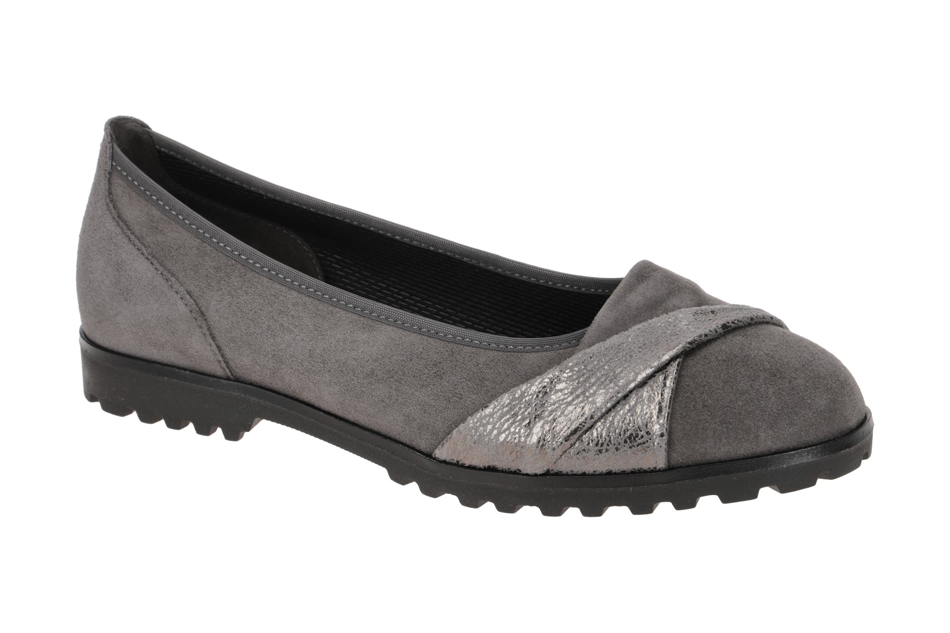 Gabor Ballerina grau Velour Metallic 34.103.19 | Schuhhaus Strauch